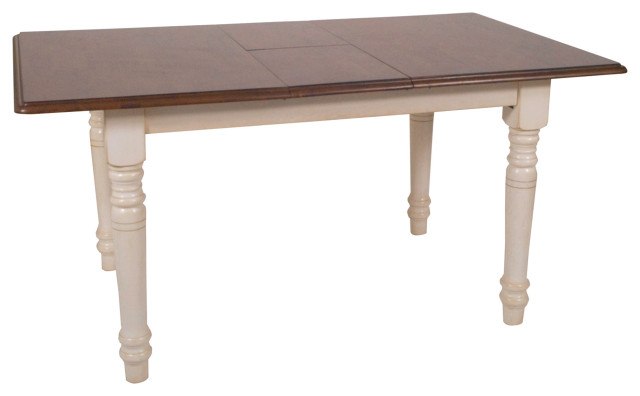 60" Rectangular Extendable Butterfly Leaf Dining Table, White/Chestnut ...