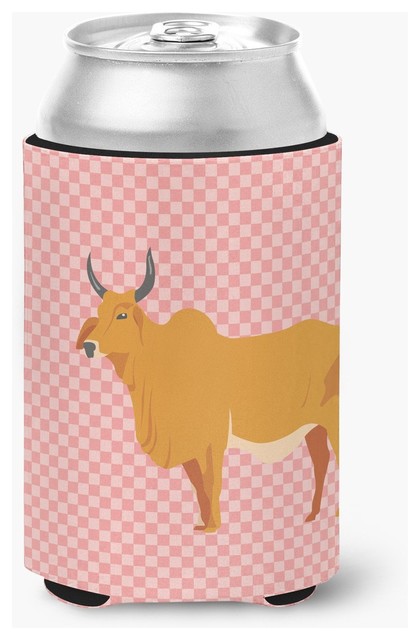 Zebu Indicine Cow Pink Check Can/Bottle Hugger - Contemporary - Drink ...