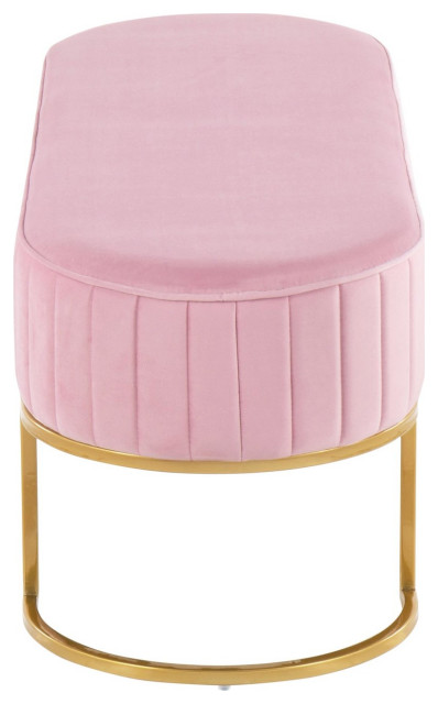 Demi Glam Pleated Bench, Gold Steel/Pink Velvet - Contemporary ...