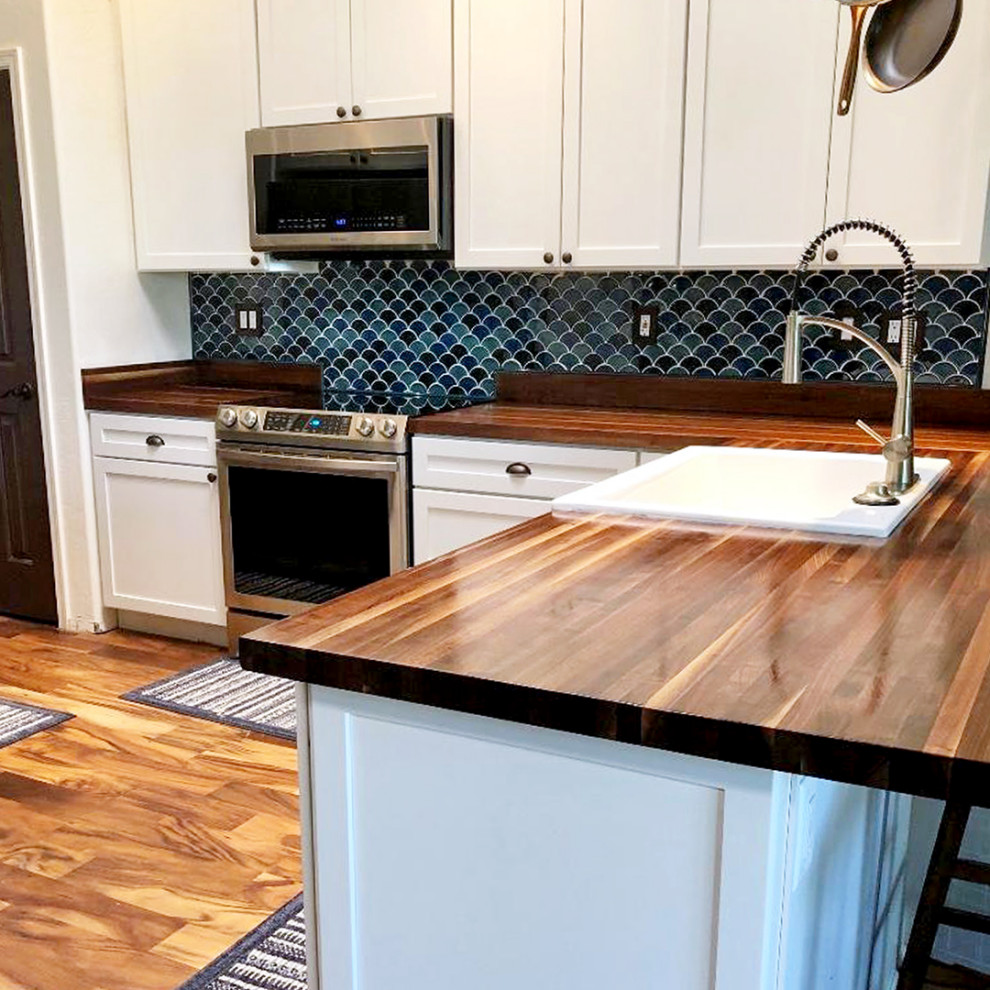 Rustic Walnut Edge Grain Butcher Block Countertop - Farmhouse - Kitchen ...