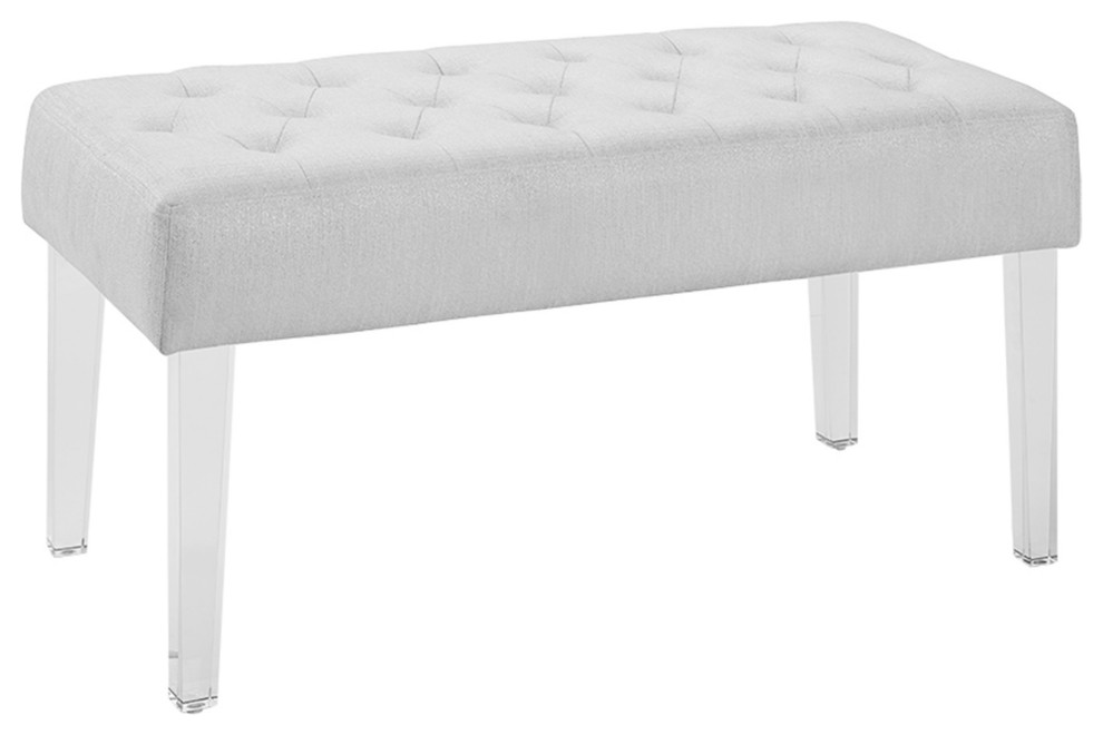 Tufted Fabric Upholstered Bench with Acrylic Legs, White and Clear ...