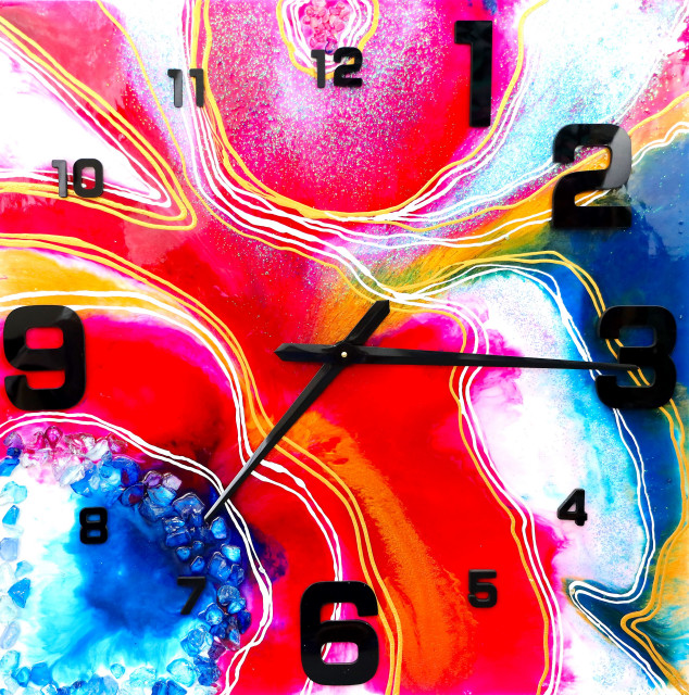 Epoxy resin 3D wall clock with Side table - Contemporary - Paintings ...