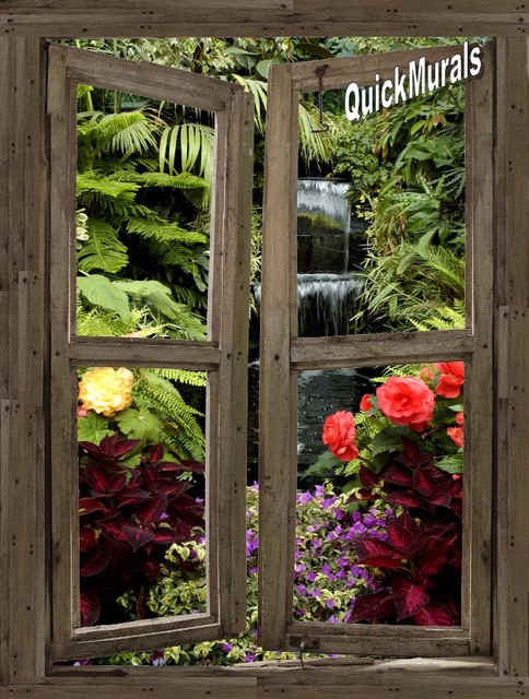 Waterfall Cabin Window Mural #5 One Piece Peel & Stick CANVAS Wall ...