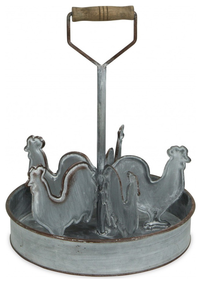 Rustic Metal 5 Slot Tray With Rooster Dividers - Farmhouse - Serving ...