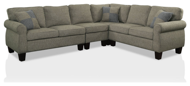 Transitional Sectional Sofa, Padded Seat & Back With Accent Pillows ...