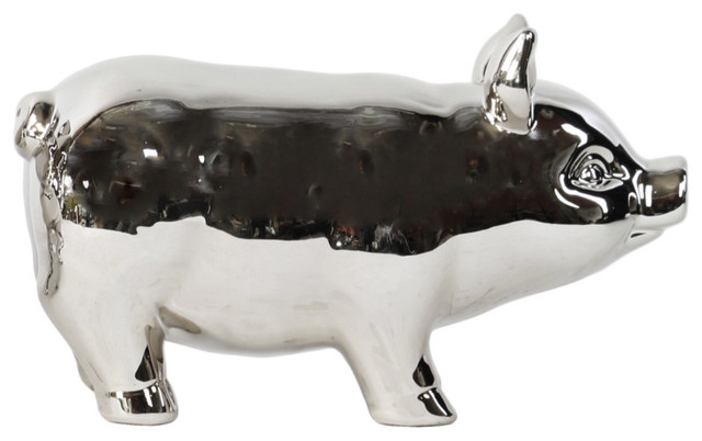 Polished Standing Pig Figurine, Ceramic, Small, Silver - Farmhouse ...