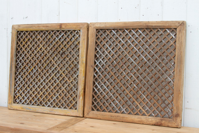 Pair of Antique Wooden Lattice Panels - Asian - Exterior Shutters - by ...