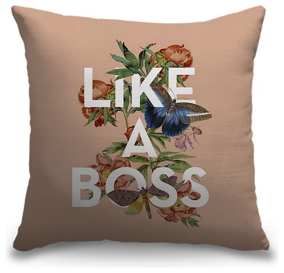 "Vintage Floral Collage - Like a Boss" Pillow, 20" x 20" - Contemporary ...