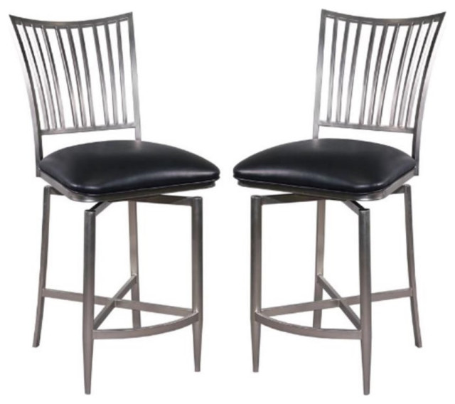 Home Square 41" Ladder Fan Back Memory Return Swivel Stool in Black ...