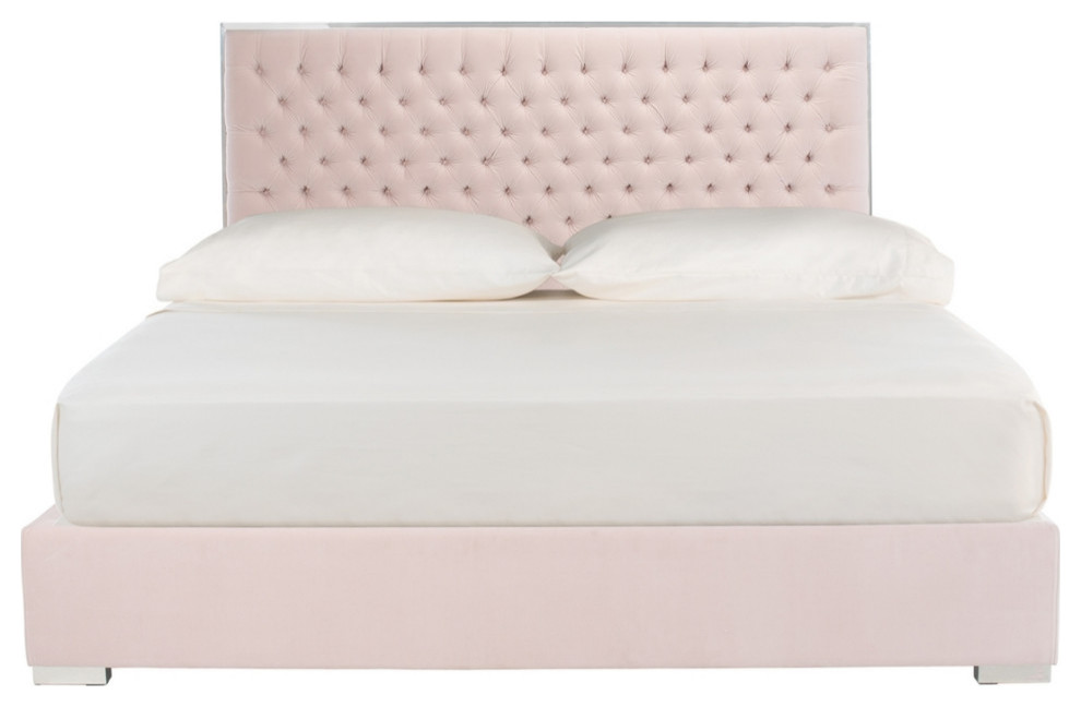 Iris Tufted Velvet King Bed, Giotto Misty Rose - Contemporary ...