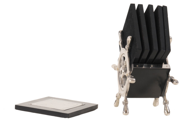 Set Of 6 Playing Card Coasters On Ships Wheel Stand - Beach Style ...