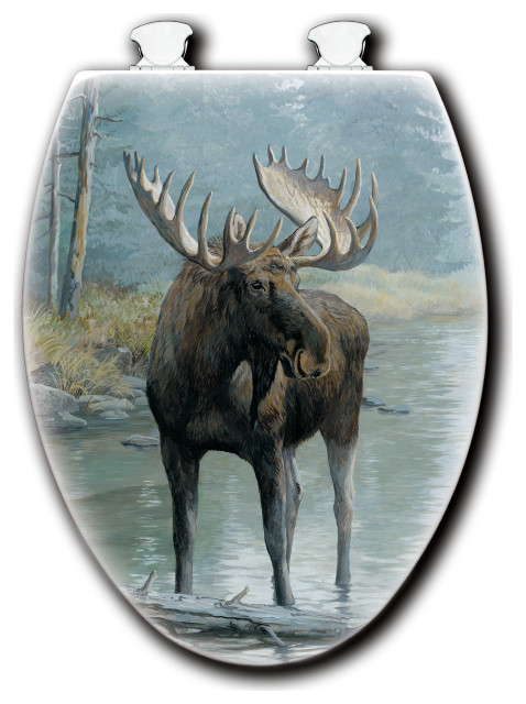 White Toilet Seat, Quiet Water Moose - Rustic - Toilet Seats - by WGI ...