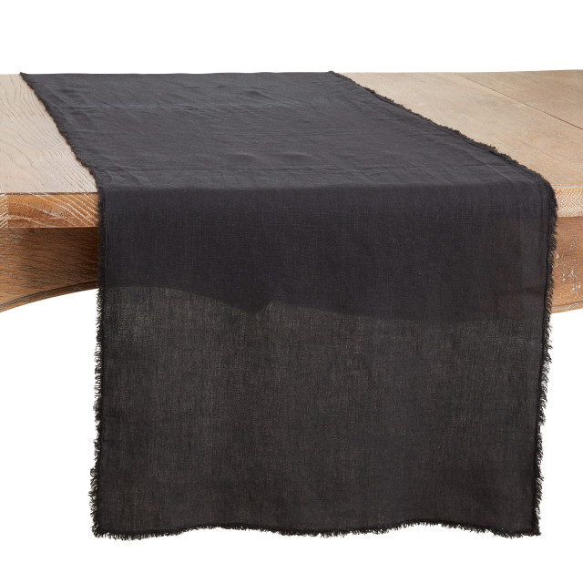 Fringed Linen Design Stone Washed Runner - Transitional - Table Runners ...