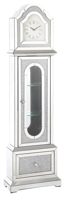 ACME Noralie Wood Frame Grandfather Clock with LED in Mirrored and Faux ...