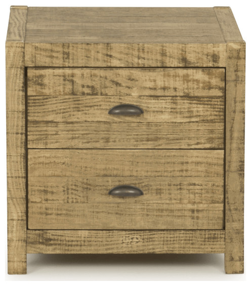 24" Walnut Golden Brown Distressed Solid Wood Two Drawer Nightstand ...