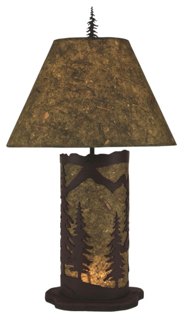 Small Kodiak and Forest Green Mountain Scene Table Lamp With Nightlight ...