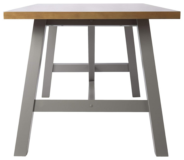 Farmhouse Dining Table, Grey Trestle Base With Natural Rectangular ...