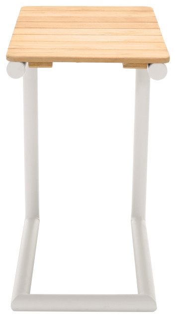 Portals C-Shape Side Table, Light Sand Matte Finish and Natural Teak ...