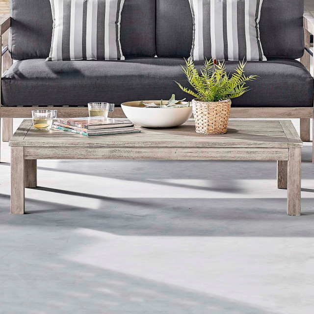 Lounge Coffee Table, Rectangular, Wood, Gray, Modern, Outdoor Patio ...