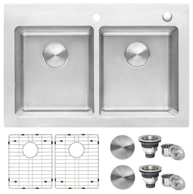 Ruvati RVM5150 Modena 33" Drop-In Double Basin 16 Gauge Stainless ...
