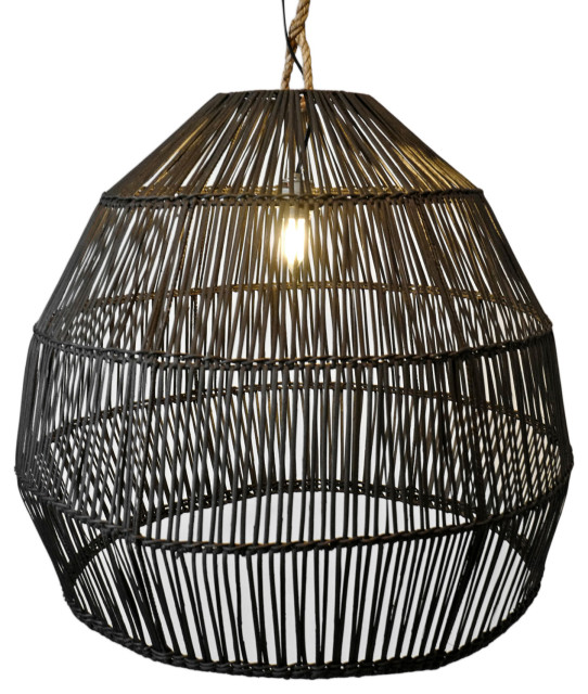 Black Rattan and Rope Pendant - Tropical - Pendant Lighting - by Design ...