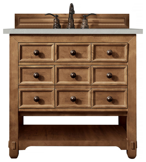 Malibu 36" Single Vanity, Honey Alder w/ 3 CM Eternal Serena Quartz Top ...