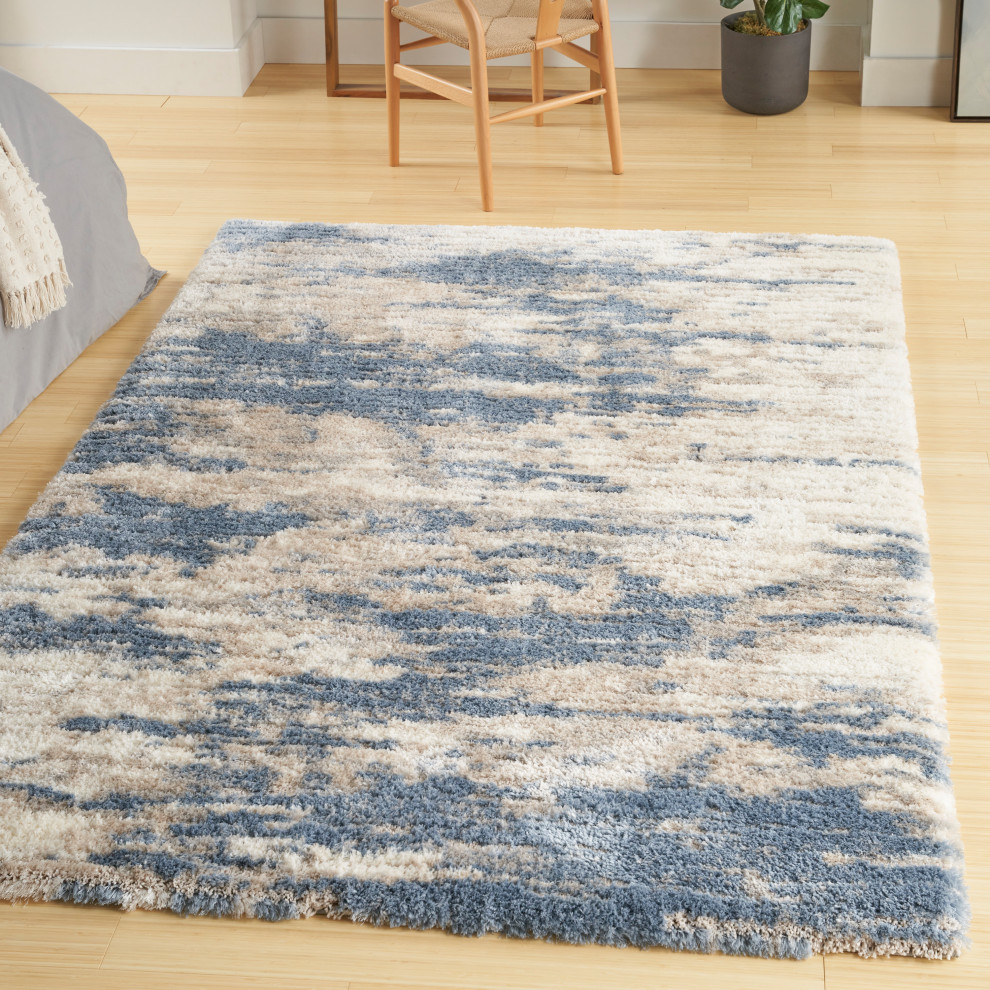 Nourison Luxurious Shag 5'3" x 7'3" Light Blue Grey Abstract Indoor Rug ...