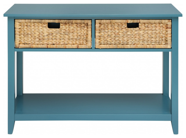 HomeRoots 44" X 16" X 28" Teal Solid Wood Leg Console Table ...