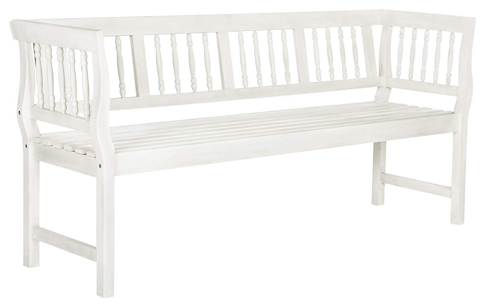 Unique Outdoor Bench, Acacia Wood Seat and Elegant Slatted Back ...
