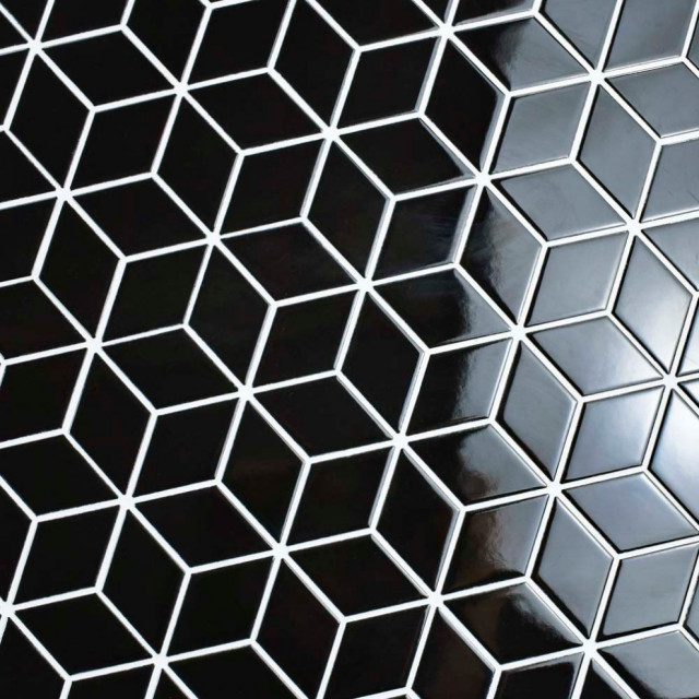 Metro Rhombus Mosaic Floor and Wall Tile, Glossy Black, Sample ...