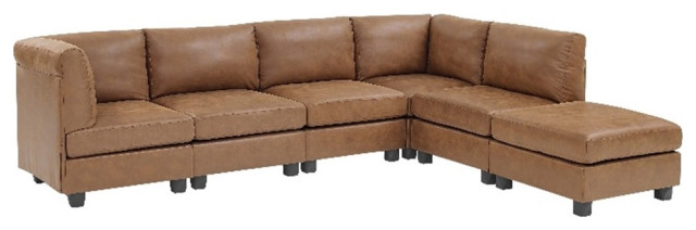 Partner Furniture Faux Leather 90" Modular Sectional with Ottoman in ...