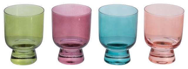 Hand Blown Stemmed Wine Glasses, 14 Ounces, 4 Assorted Colors ...