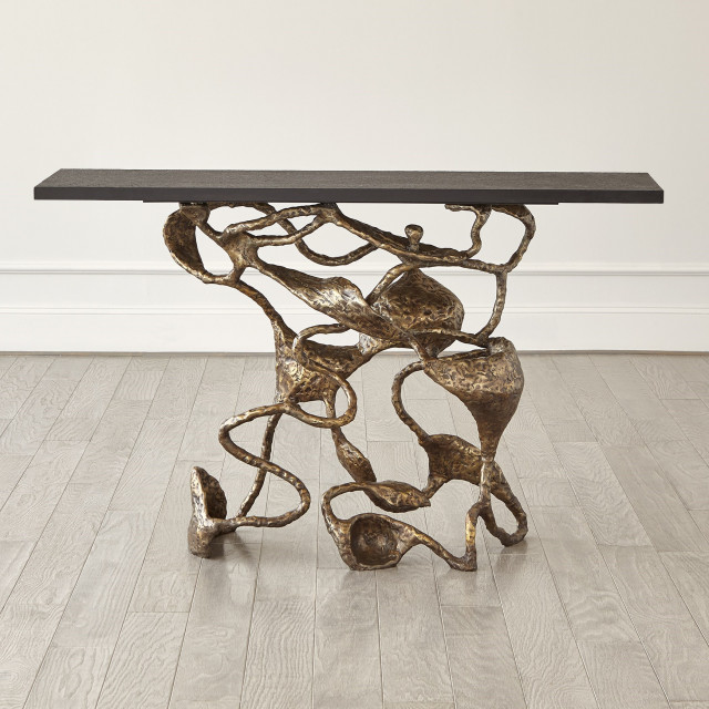 Modern Abstract Sculptural Vines Console Table Bronze Black Marble ...