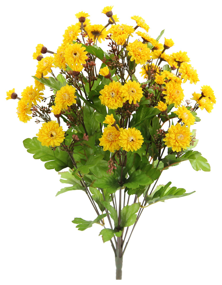 17 Stems Full Bloom Button Mum Bush - Contemporary - Artificial Flower ...