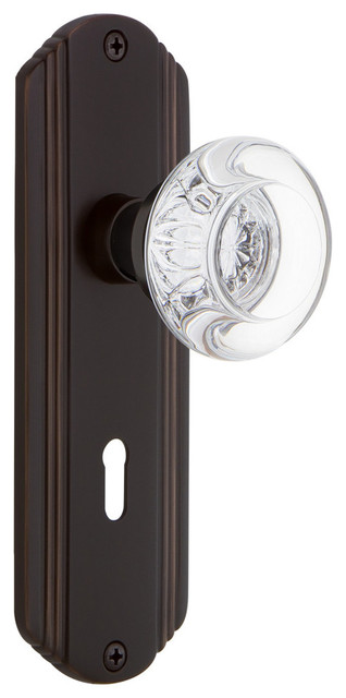Deco Plate Privacy Round Clear Crystal Glass Knob, Oil-Rubbed Bronze ...