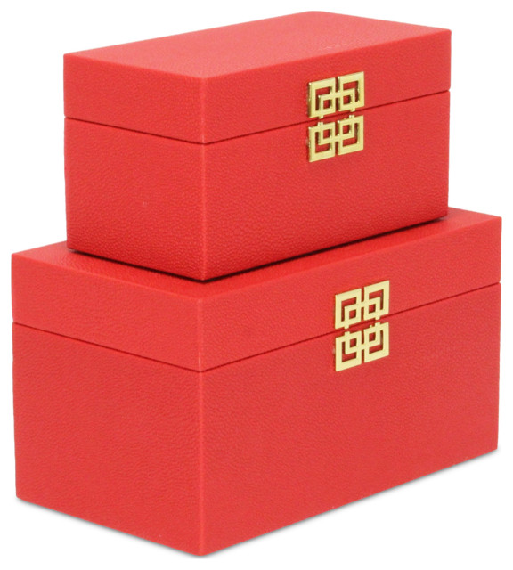 Double Happiness Shagreen Boxes - Red - Contemporary - Decorative Boxes ...