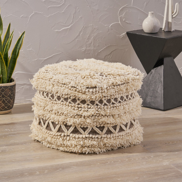 Mamie Boho Wool and Cotton Ottoman Pouf - Scandinavian - Floor Pillows ...