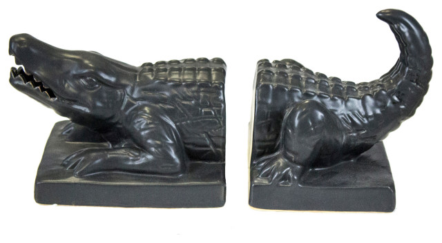Ec, 2-Piece Set Black Alligator Bookends - Contemporary - Bookends - by ...