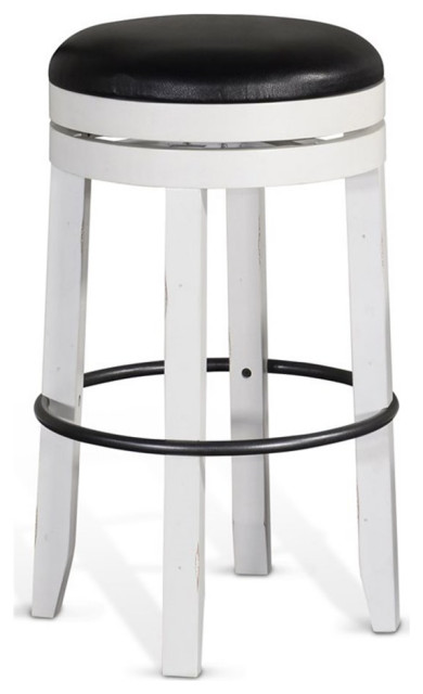 Pemberly Row Modern 30" Wood Backless Swivel Barstool in White ...