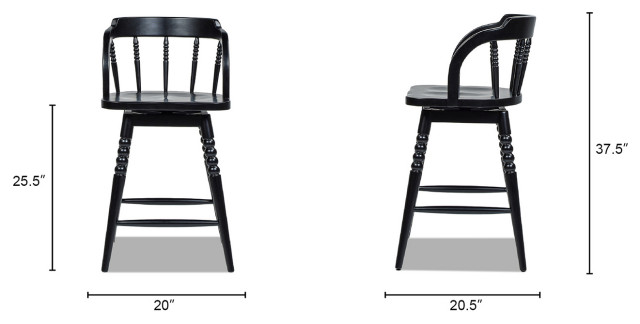 Breda 25.5" Turned Bubble Spindle Low-Back Wood Swivel Counter Stool, Black - Traditional - Bar ...