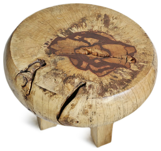 Tamarind Round Wood Stool/Side Table - Rustic - Side Tables And End ...