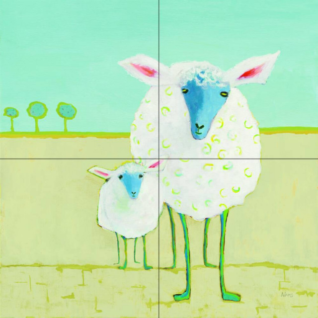 Tile Mural Kitchen Backsplash Colorful Sheep by Phyllis Adams, 12" W x ...