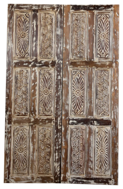 Consigned Vintage Carved Wood Interior Double Door Sliding Barn Door 96 ...