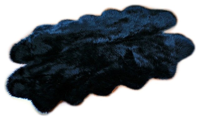 Black Shaggy Sheepskin Faux Fur Rug With Ultra Suede Lining, 4'x6 ...