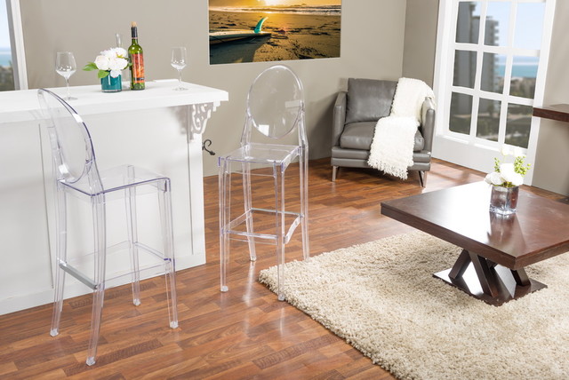 Infinity Plastic Contemporary Bar Stool, Set of 2, Clear - Contemporary ...