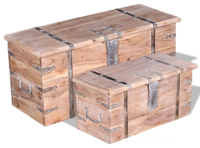 Vidaxl 2 Piece Storage Chest Set Acacia Wood - Farmhouse - Storage Bins ...