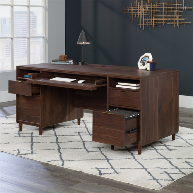 Pemberly Row Place Engineered Wood Executive Desk in Grand Walnut ...
