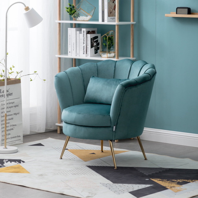 Teal Velvet Scalloped Chair With Cushion Modern Living Room Manchester by Living and Home Houzz