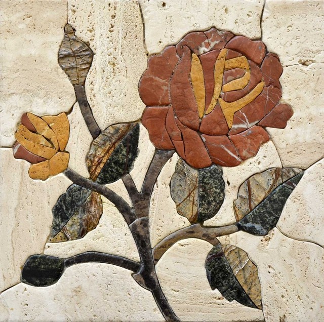 Mosaic Art, Flora From The Twig, 15" x 15" - Traditional - Tile Murals ...