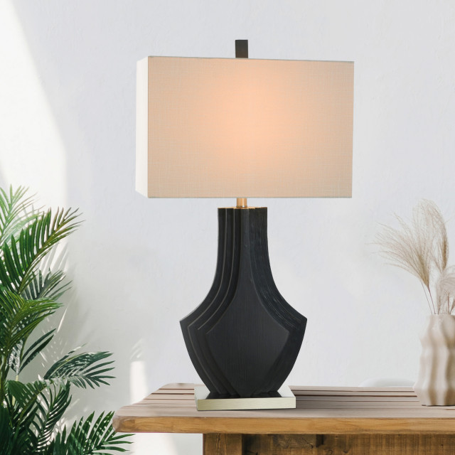 Black Layered Table Lamp Matte Black Finish on Polyresin Body Natural ...